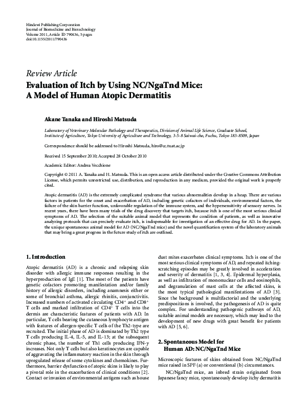 (PDF) Evaluation of Itch by Using NC/NgaTnd Mice: A Model of Human ...