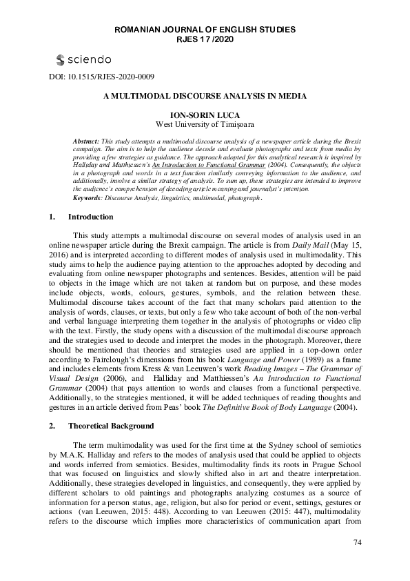 (PDF) A Multimodal Discourse Analysis in Media (PDF) A Multimodal Discourse Analysis in Media