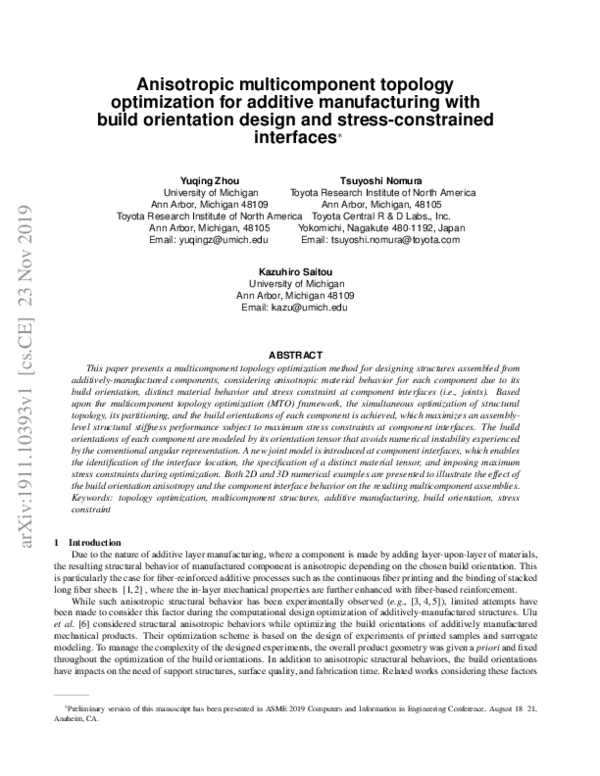 (PDF) Anisotropic Multicomponent Topology Optimization for Additive Manufacturing With Build ...