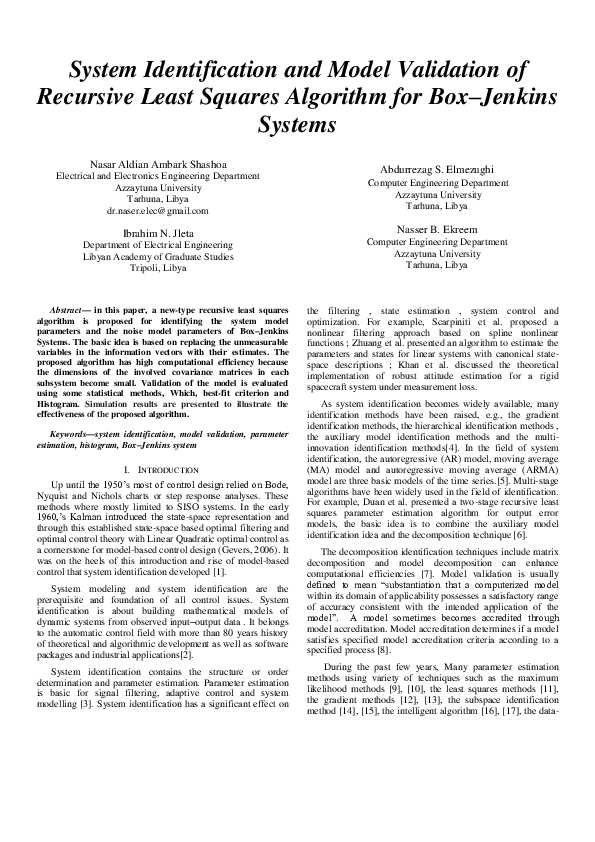 (PDF) System Identification and Model Validation of Recursive Least Squares Algorithm for Box ...