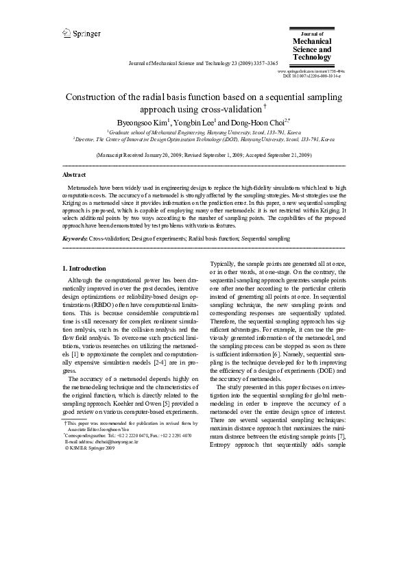 Pdf Construction Of The Radial Basis Function Based On A Sequential Sampling Approach Using