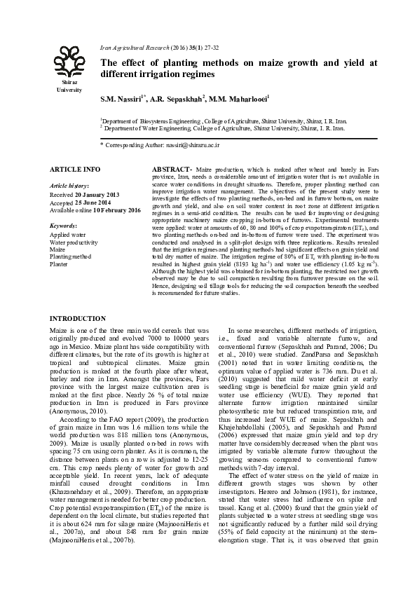 Pdf The Effect Of Planting Methods On Maize Growth And Yield At
