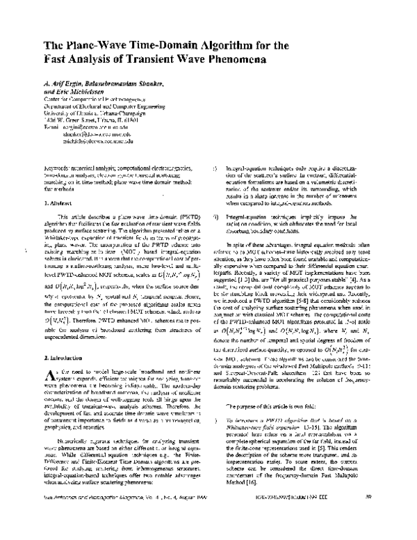 (PDF) The plane-wave time-domain algorithm for the fast analysis of transient wave phenomena ...