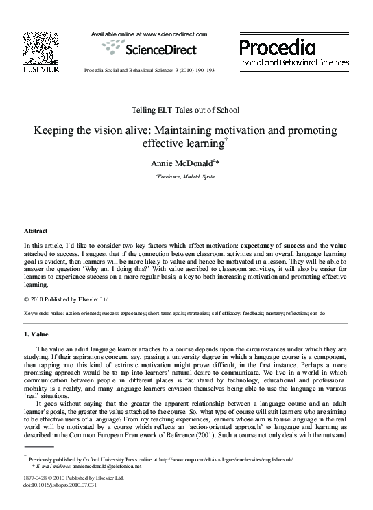 (PDF) Keeping the vision alive: Maintaining motivation and promoting ...