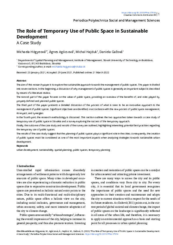 (PDF) The Role of Temporary Use of Public Space in Sustainable Development