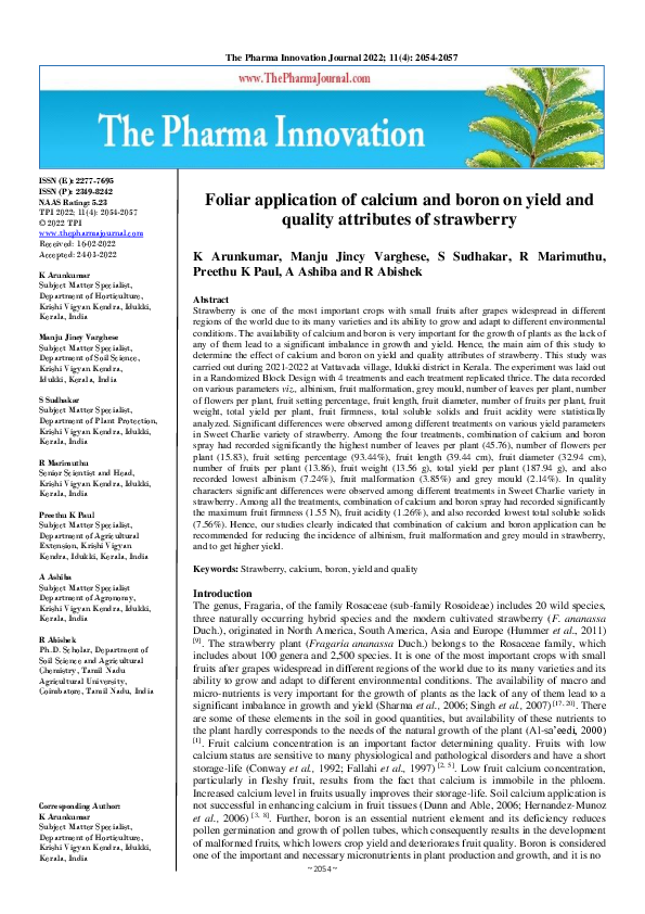Pdf Foliar Application Of Calcium And Boron On Yield And Quality