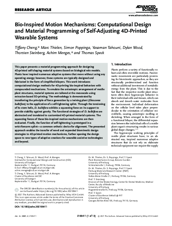 (PDF) Bio‐Inspired Motion Mechanisms: Computational Design and Material Programming of Self ...
