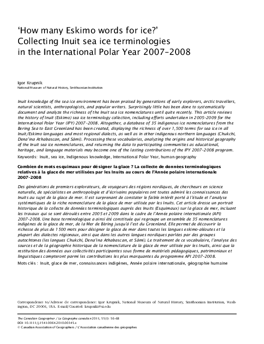 (PDF) ‘How many Eskimo words for ice?’ Collecting Inuit sea ice ...