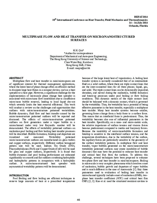 (PDF) Multiphase Flow and Heat Transfer on Micro/Nanostructured Surfaces