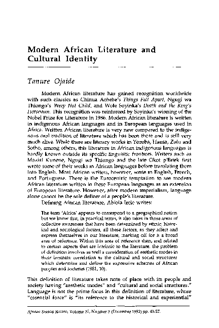 (PDF) Modern African Literature and Cultural Identity