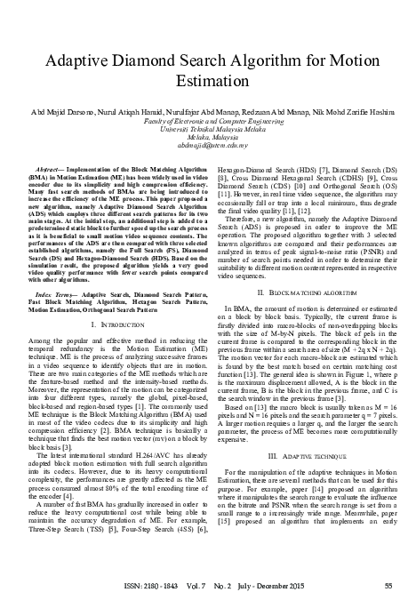 (PDF) Adaptive Diamond Search Algorithm for Motion Estimation