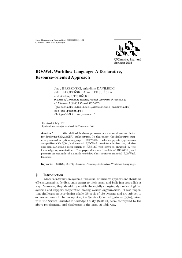 (PDF) ROsWeL Workflow Language: A Declarative, Resource-oriented Approach