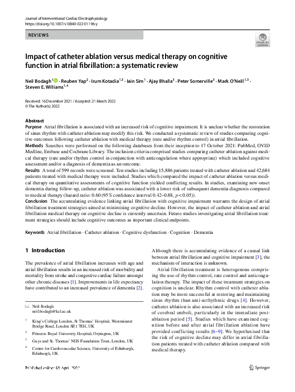 (PDF) Impact of catheter ablation versus medical therapy on cognitive function in atrial ...