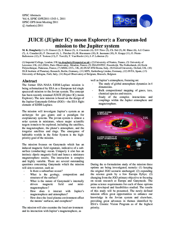 (PDF) JUICE (JUpiter ICy moon Explorer): a European-led mission to the ...