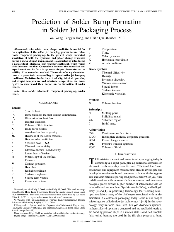 (PDF) Prediction of Solder Bump Formation in Solder Jet Packaging Process