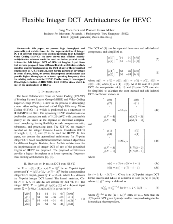 (PDF) Flexible integer DCT architectures for HEVC
