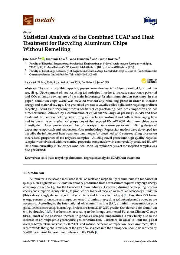 (PDF) ECAP and Heat Treatment for Aluminum Recycling