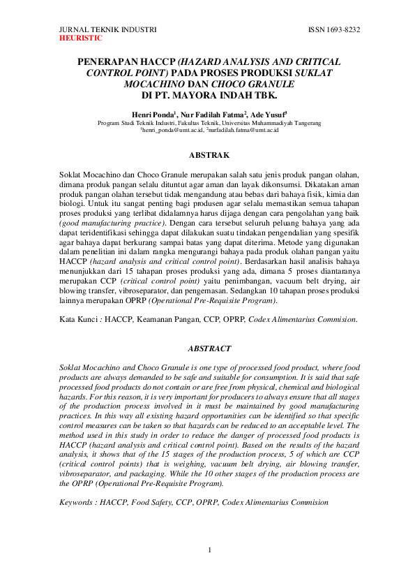 (PDF) Penerapan Haccp (Hazard Analysis and Critical Control Point) Pada ...