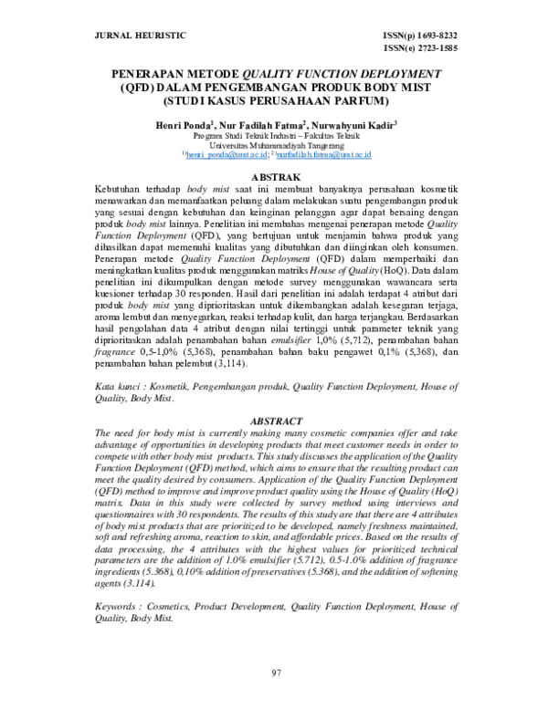 (PDF) Penerapan Metode Quality Function Deployment (QFD) Dalam Pengembangan Produk Body Mist ...