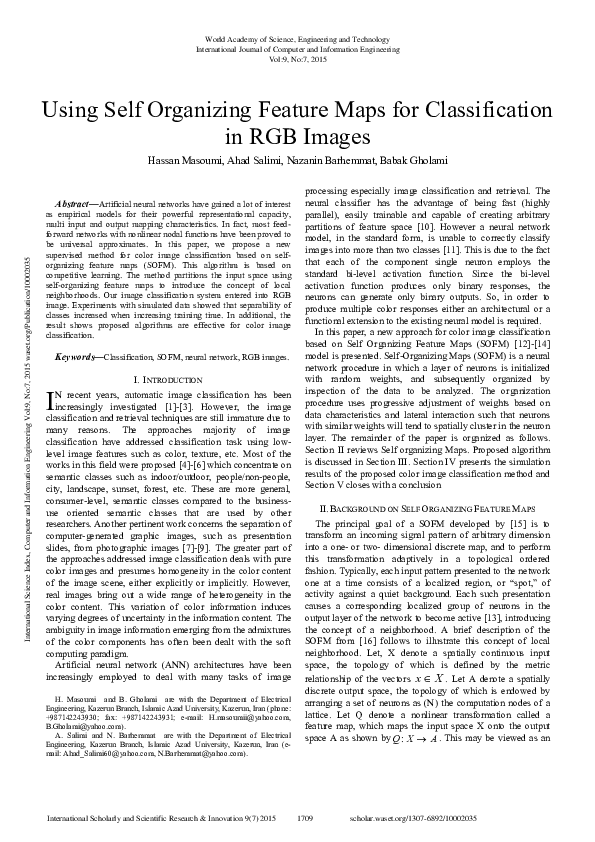 Pdf Using Self Organizing Feature Maps For Classification In Rgb Images
