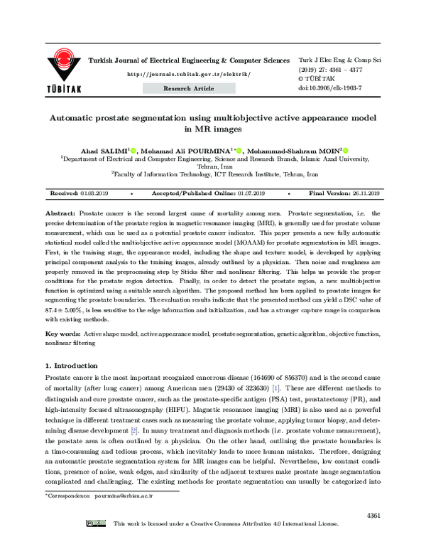 Pdf Automatic Prostate Segmentation Using Multi Objective Active Appearance Model In Mr Images