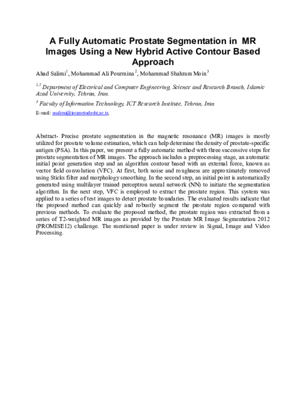 Pdf Fully Automatic Prostate Segmentation In Mr Images Using A New Hybrid Active Contour Based
