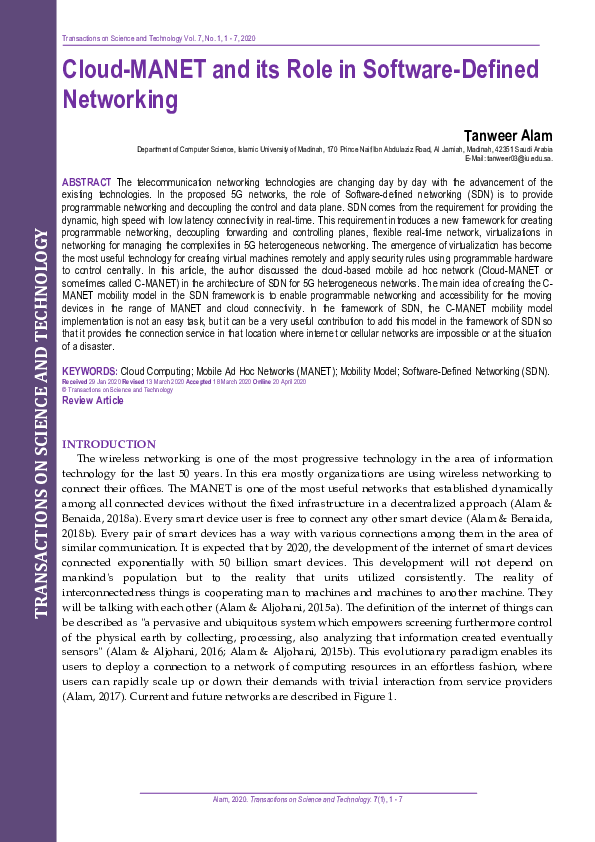 (PDF) Cloud-MANET and its Role in Software-Defined Networking
