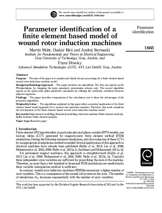 (PDF) Parameter identification of a finite element based model of wound rotor induction machines
