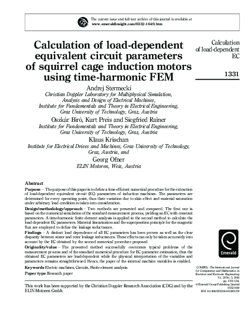 (PDF) Load-Dependent Circuit Parameters for Induction Motors