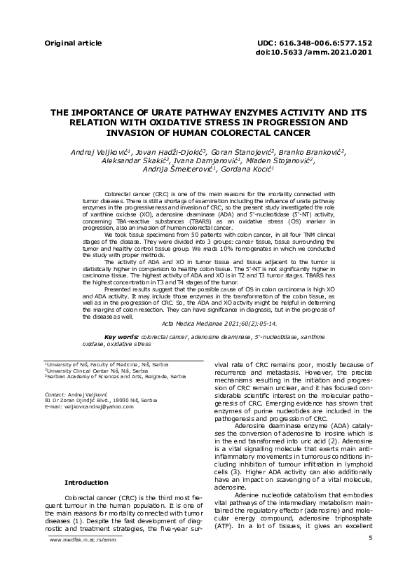(PDF) The importance of urate pathway enzymes activity and its relation ...