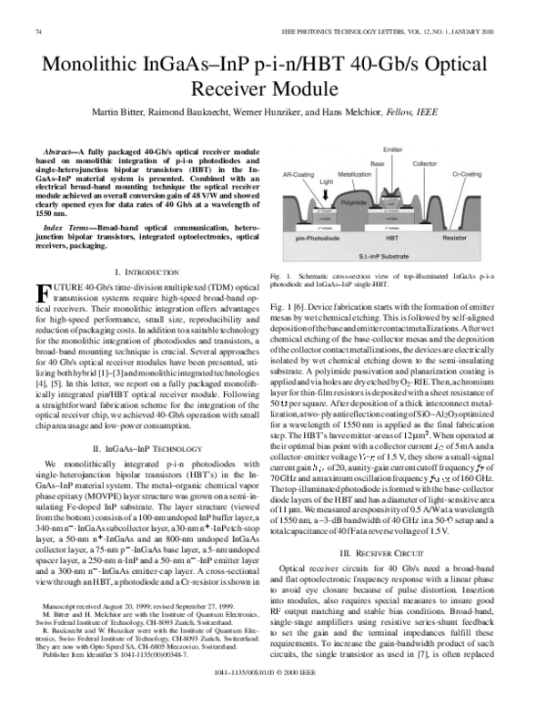 (PDF) Monolithic InGaAs-InP p-i-n/HBT 40-Gb/s optical receiver module