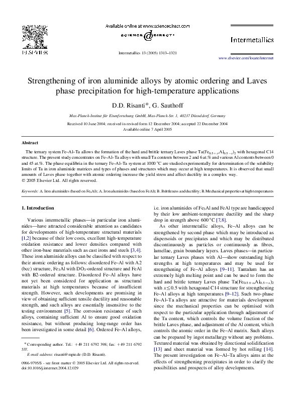 (PDF) Strengthening of iron aluminide alloys by atomic ordering and ...