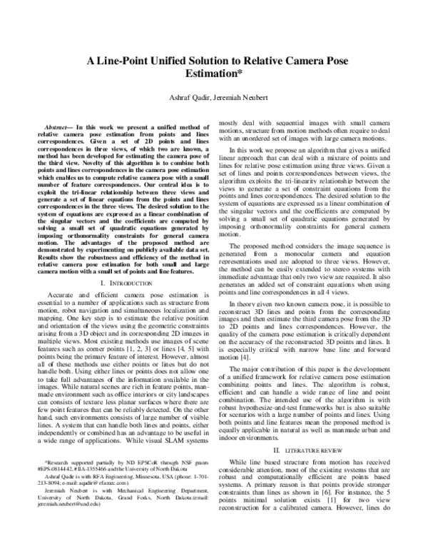 (PDF) A Line-Point Unified Solution to Relative Camera Pose Estimation