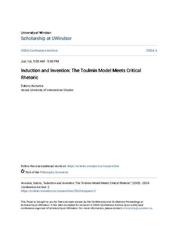 (PDF) Induction and Invention: The Toulmin Model Meets Critical ...