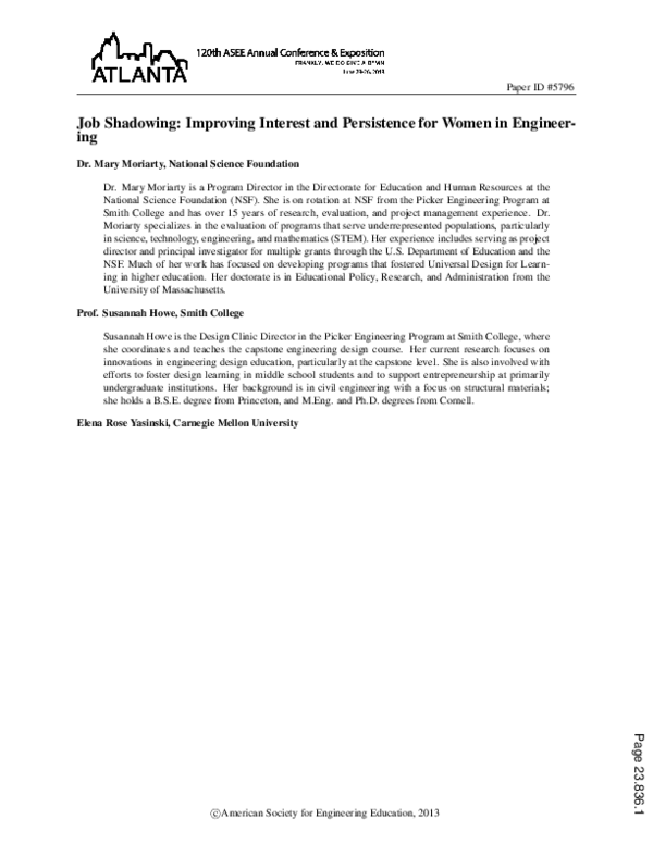 (PDF) Job Shadowing: Improving Interest and Persistence for Women in ...
