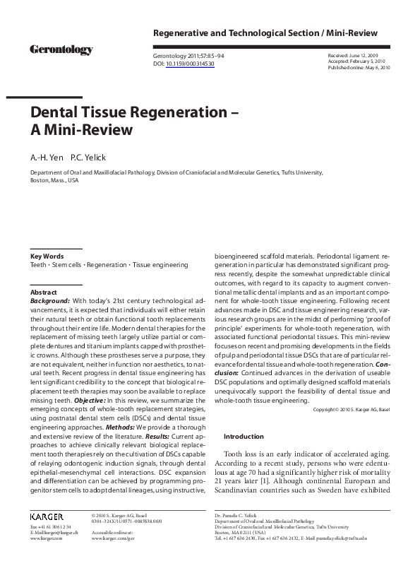 (PDF) Dental Tissue Regeneration – A Mini-Review | Pamela Yelick ...