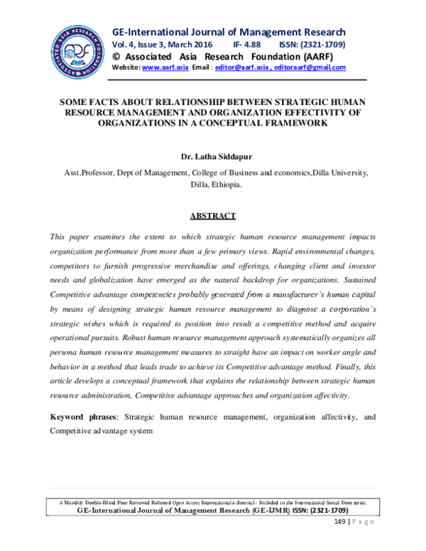 Pdf Some Facts About Relationship Between Strategic Human Resource Management And Organization