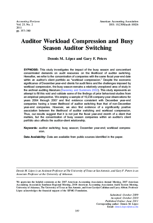 (PDF) Auditor Workload Compression and Busy Season Auditor Switching