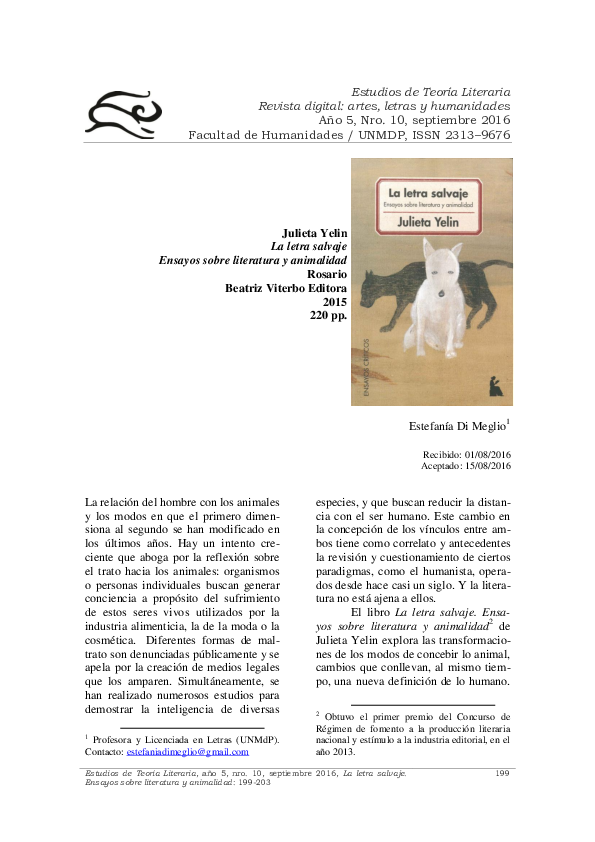 (PDF) Julieta Yelin, La letra salvaje. Ensayos sobre literatura y ...