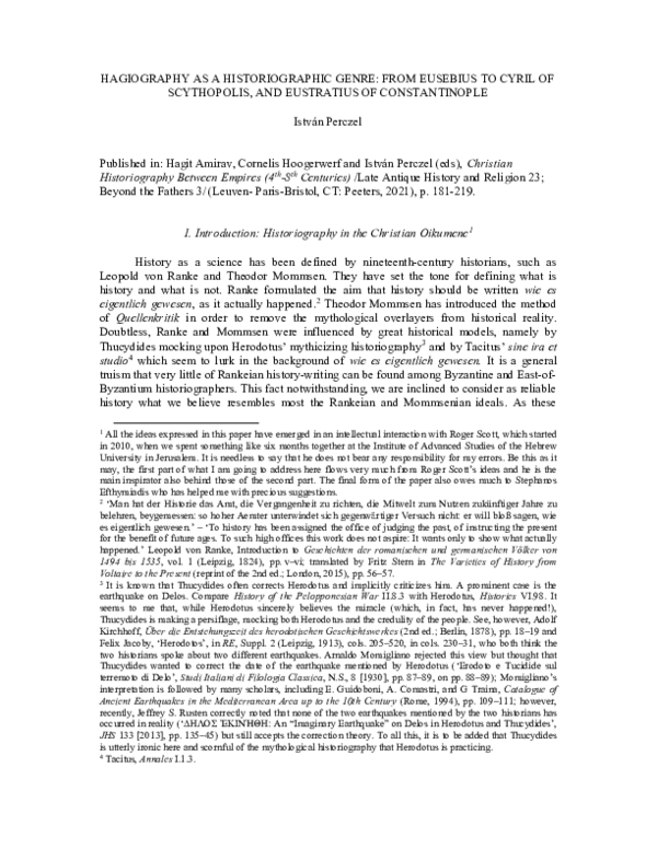 (PDF) Hagiography as a Historiographic Genre: From Eusebius to Cyril of ...