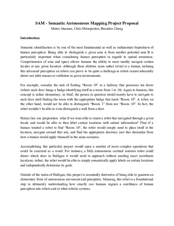 (PDF) SAM-Semantic Autonomous Mapping Project Proposal