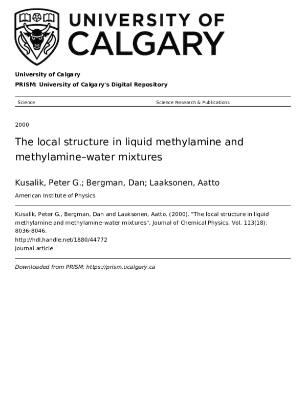 (PDF) The local structure in liquid methylamine and methylamine–water ...
