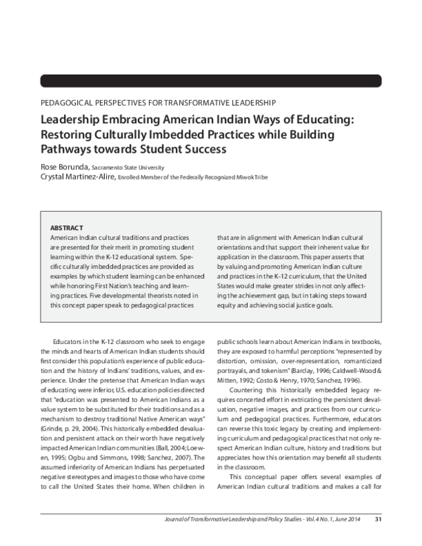 (PDF) Embracing American Indian Ways of Educating: Restoring Culturally ...