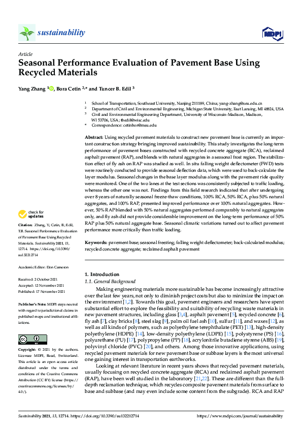 (PDF) Seasonal Performance Evaluation of Pavement Base Using Recycled ...