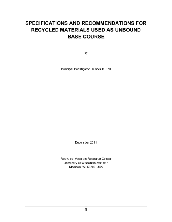 (PDF) Specifications and Recommendations for Recycled Materials Used as Unbound Base Course