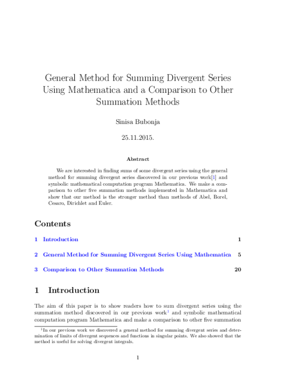 (PDF) General Method for Summing Divergent Series Using Mathematica and ...
