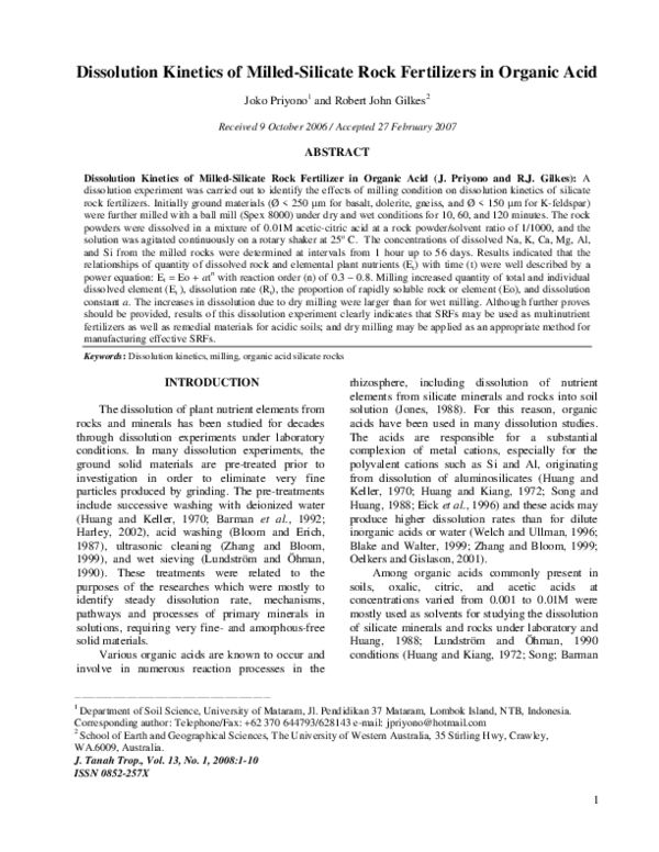 (PDF) Dissolution Kinetics of Milled-Silicate Rock Fertilizers in ...