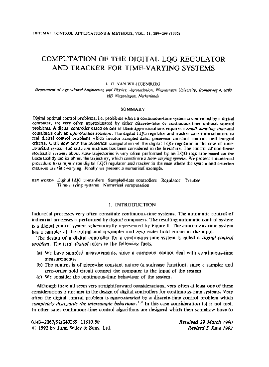 (PDF) Computation of the digital lqg regulator and tracker for time ...