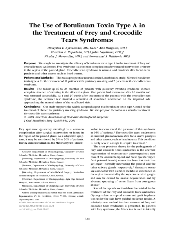 Pdf The Use Of Botulinum Toxin Type A In The Treatment Of Frey And