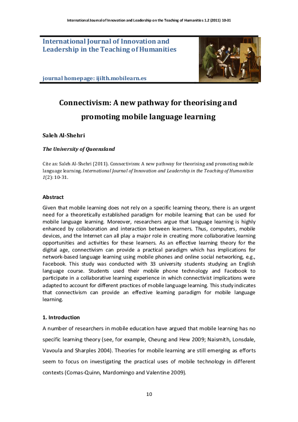 (PDF) IJILTH01.02: Saleh AL-SHEHRI, "Connectivism: A new pathway for ...